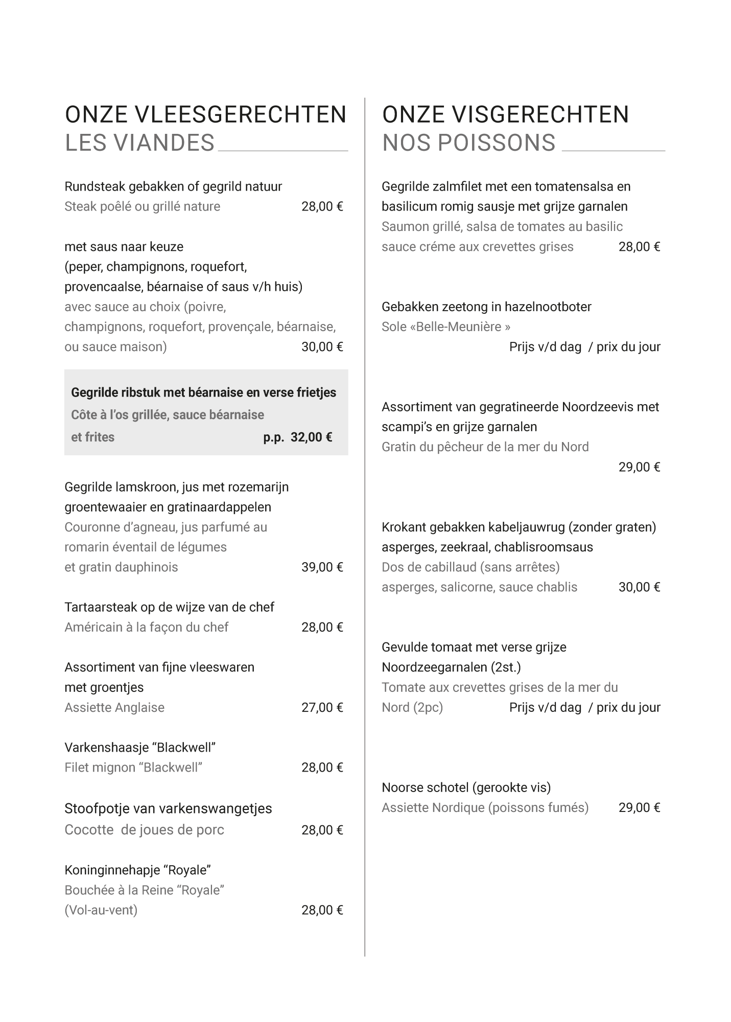 Menukaart | Au Beau Jardin | Rekkem