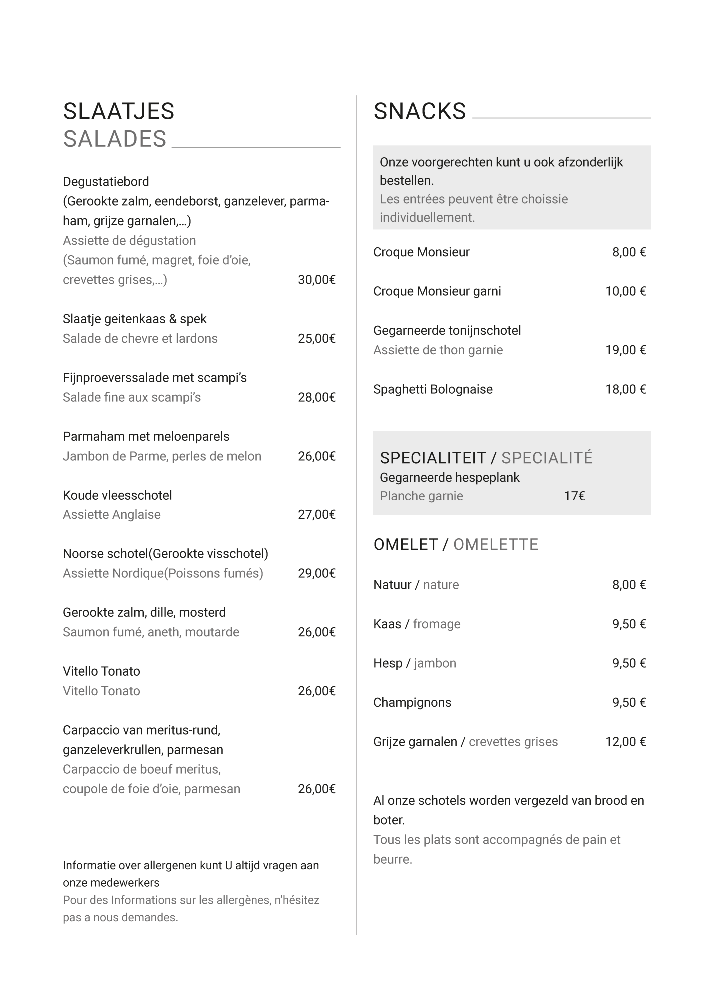Menukaart | Au Beau Jardin | Rekkem